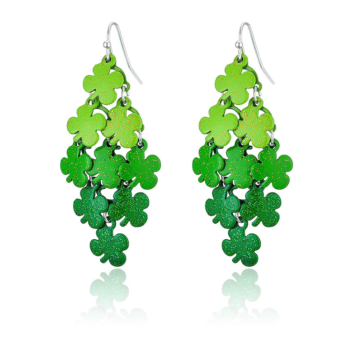RareLove Silver Plated Multi Green Shamrock Chandelier Piercing Dangle Earrings Alloy St Patrick's Day Gift For Women