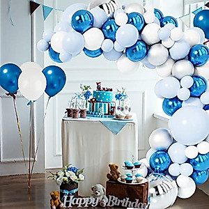 RUBFAC 147pcs Blue Balloon Garland Arch Kit Metallic Pastel Blue White Latex Balloons and 4D Silver Balloons Set for Baby Shower Wedding Birthday Party Background Decorations