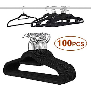 HomGarden 100 Pack Velvet Hangers Ultra Thin Non Slip Clothes Hanger Hook Swivel 360 Flocked & Durable Space Saving w/Bar for Garments, Suits, Dresses, Pants, Shirts, Coats