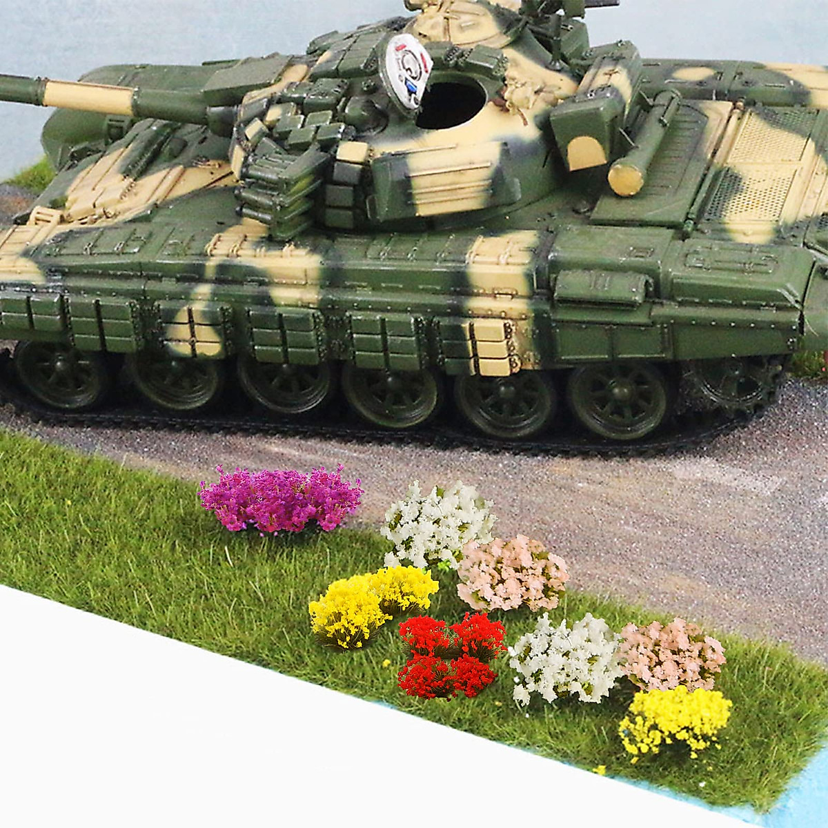 FOIMAS 60pcs Miniature Flower Cluster Colorful Flower Vegetation Groups Grass Tufts Static Scenery Model for DIY Craft Train Landscape Railroad Scenery Sand Military Layout Model War Gaming Terrain