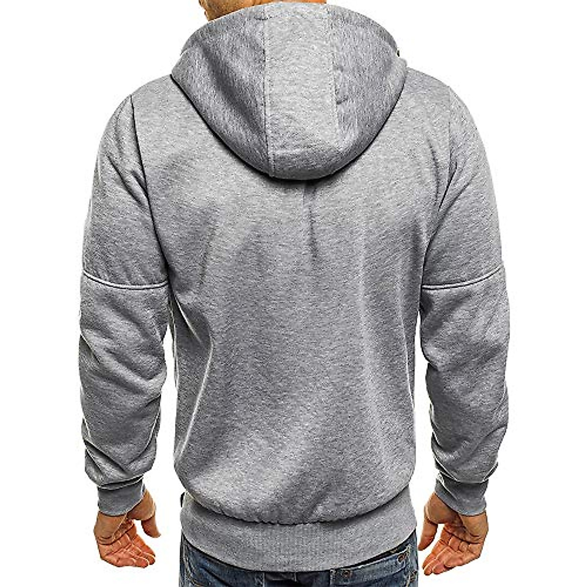 Mens Zipper Hooded Sweatshirts, Thenlian Mens' Autum Winter Long Sleeve Zipper Patchwork Hooded Sweatshirt Cardigan Tops (Gray, 3XL)