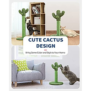 Made4Pets Cat Scratching Post, Cactus Cat Scratcher Kitten Scratching Post with Natural Sisal Rope for Indoor Cats Claw Scratcher, Vertical Green Cat Tree with Dangling Balls for Small Cats Kittens