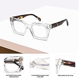 AMOMOMA 3PACK Retro Spring hinge Womens Readers,Blue Light Blocking Computer Thick Square Reading Glasses for Women Men AM6015 Black/Grey Tort/Crystal 1.50 x