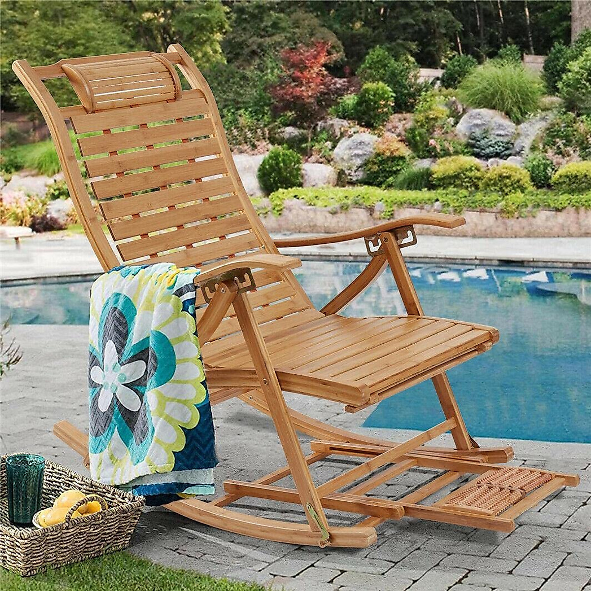 VBSQ Rocking Chair Sun Lounger Portable Garden Yard Balcony Deck Recliner W/Footrest Slirr Chair Rocking Chair Rocker Chair Rocker Camp Chair Rocker Recliner Rocking Camp Chair Rocking Chairs