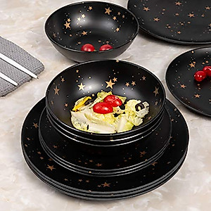 Melamine Dinnerware Sets for 4,12 Piece Plates and Bowls Sets - BPA Free, Dishwasher Safe, Outdoor Indoor Use,Star Pattern