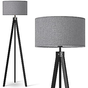 LEPOWER Wood Tripod Floor Lamp, Mid Century Standing Lamp, Modern Design Standing Lamp for Living Room, Bedroom, Study Room and Office, Flaxen Lamp Shade with E26 Lamp Base