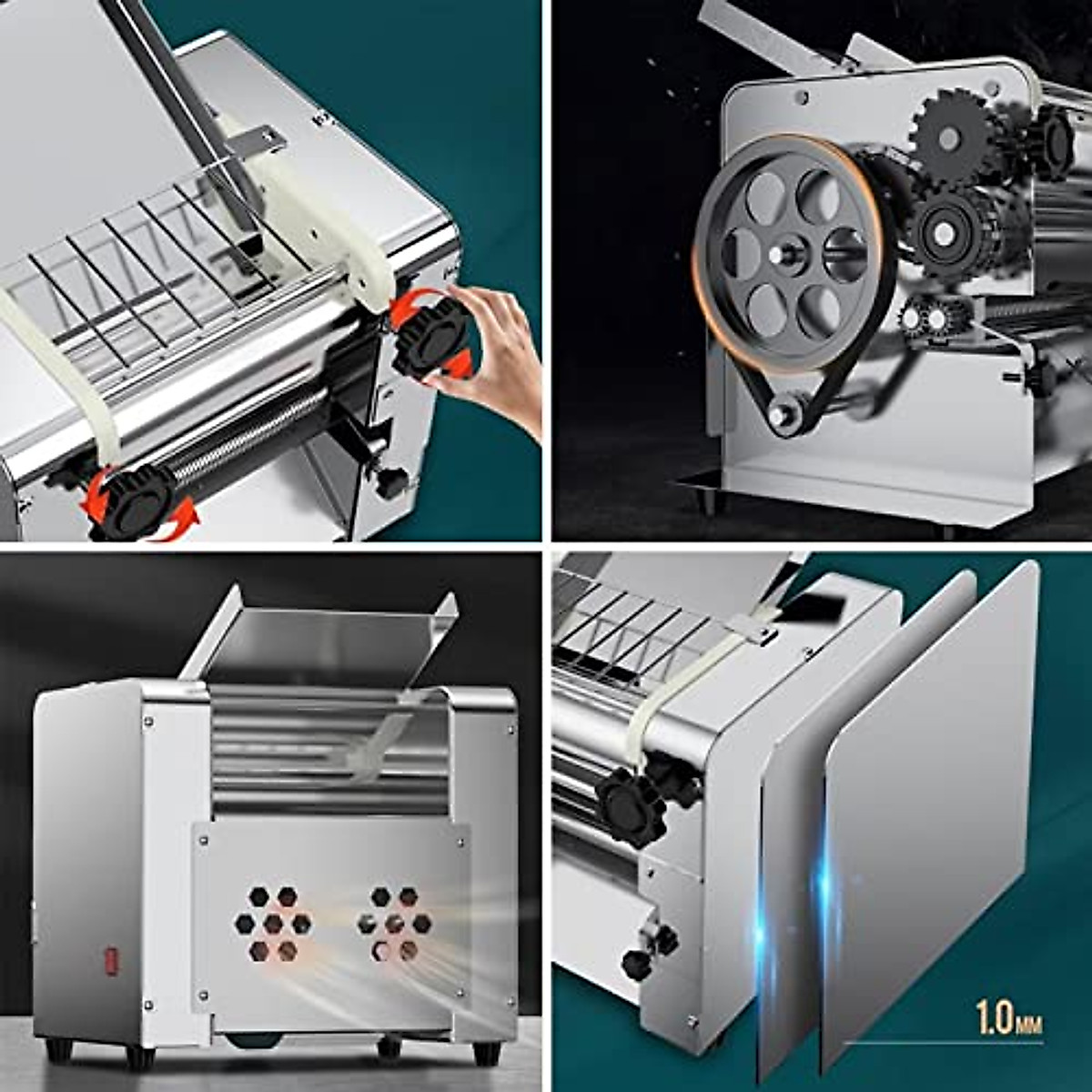 Commercial Pasta Maker Machine - 2200W Automatic Electric Dumpling Noodle Machine, Multifunctional Noodle Pasta Spaghetti Dough Roller Press for Wonton, Buns (Wide Noodle Blade 2mm)