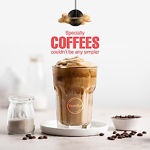 YOSHIFUL Milk Frother for Coffee with Deluxe Stand - Coffee Frother Handheld Foam Maker for Lattes - Turbine Whisk Drink Mixer Handheld - Frother Wand Stirrers Electric for Cappuccino, Matcha (Pink)