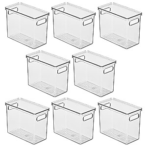 mDesign Slim Plastic Stackable Bathroom Cabinet Storage Bin Box with Handles/Lid, Drawer Stacking Organizer for Soap, Lotion, Towels, and Accessories, Ligne Collection, 8 Pack, Clear