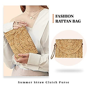 Emprier Women's Summer Straw Clutch Purse Beach Clutch Purse Bags Woven Straw Shoulder Bags Casual Envelope Wristlets Purse