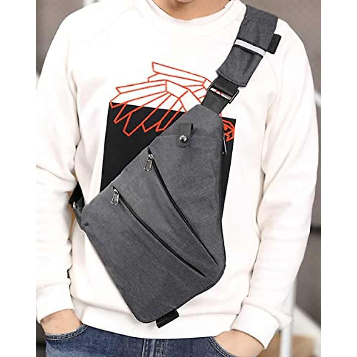 NIHONO Personal Flex Bag for Women Men Crossbody Sling Bag Anti Theft Water Resistant Backpack Fashion Chest Bag for Outdoor (Left Black)