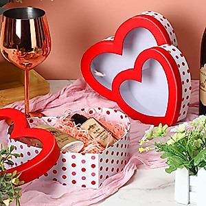 9 Pieces Mother's Day Heart Shaped Gift Boxes with Transparent Window Red Heart Dot Flower Boxes Cardboard Floral Gift Goody Box for Holiday Decorative Present Wrapping Packaging, 3 Sizes