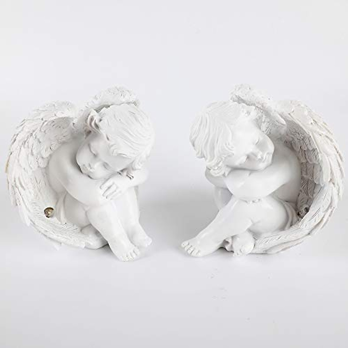 JUNIQUTE Sleepy Time Little Angel with Light Cupid Garden Statue Home Decor Cherub Statue Baby Sculpture Figurine Set of 2