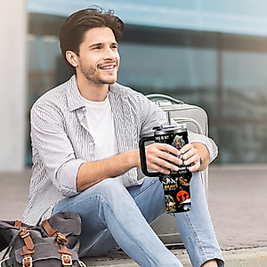 HYMONA 40oz Insulated Hiking Water Bottle - Double Wall Vacuum Coffee Tumbler for Outdoor Adventures, Camping Travel Mug with Straws (Mountain Design), Perfect Hiker Gift for Men & Women