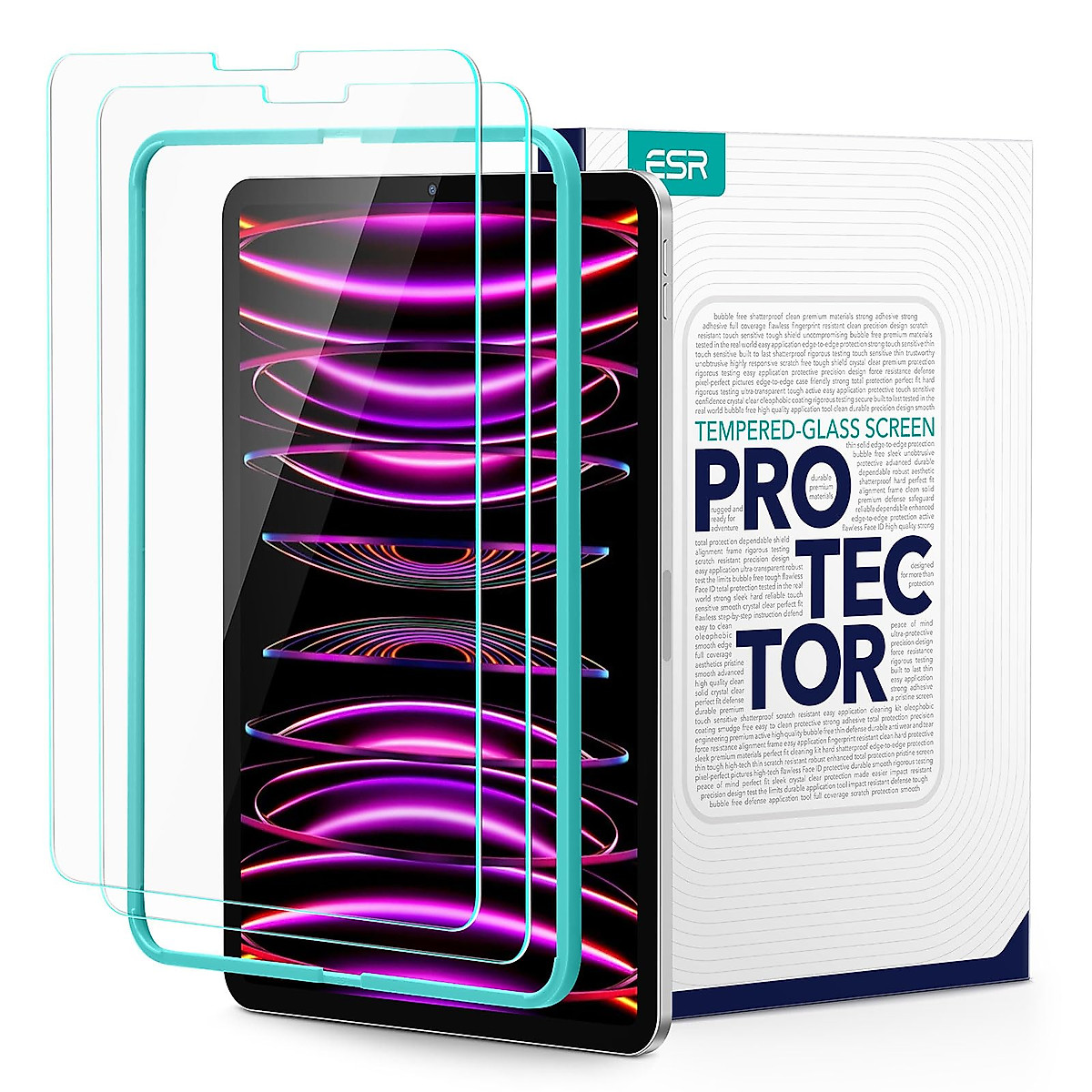 ESR 2 Pack Screen Protector for iPad Pro 12.9 (2022/2021/2020/2018, 6th/5th/4th/3rd Generation), Tempered-Glass Film with Alignment Frame, Anti-Scratch, Face ID & Apple Pencil Compatible, HD Clarity