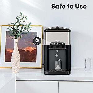 COSTWAY Water Dispenser with Ice Maker, Hold 3-5 Gallon Bottle, 3-in-1 Countertop Top-Loading Hot Cold Water Cooler Machine for Home Office, Safety Lock, 48Lbs/24H, 12 Cubes, 4Lbs Storage Basket