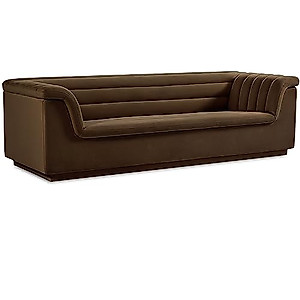 Meridian Furniture 192Brown-S Cascade Collection Modern | Contemporary Velvet Upholstered Sofa with Soft Brown Velvet Fabric, Deep Channel Tufting, Curved Arms, 94" W x 34" D x 28" H, Brown