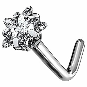 18G 3mm STAR CLEAR CZ GEM PRONG SET L BEND IT FIT SURGICAL STEEL NOSE RING STUD Style 88888-804
