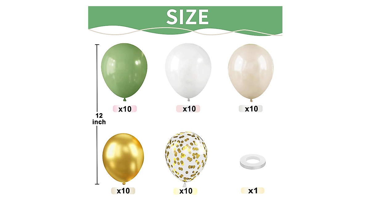 Sage Green Gold Balloons - 50pcs for Wedding & Party Decor