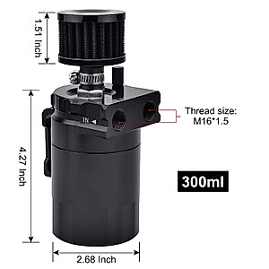 EVIL ENERGY Baffled Oil Catch Can,Oil Separator Catch Can with Breather Filter 300ml Universal Aluminum