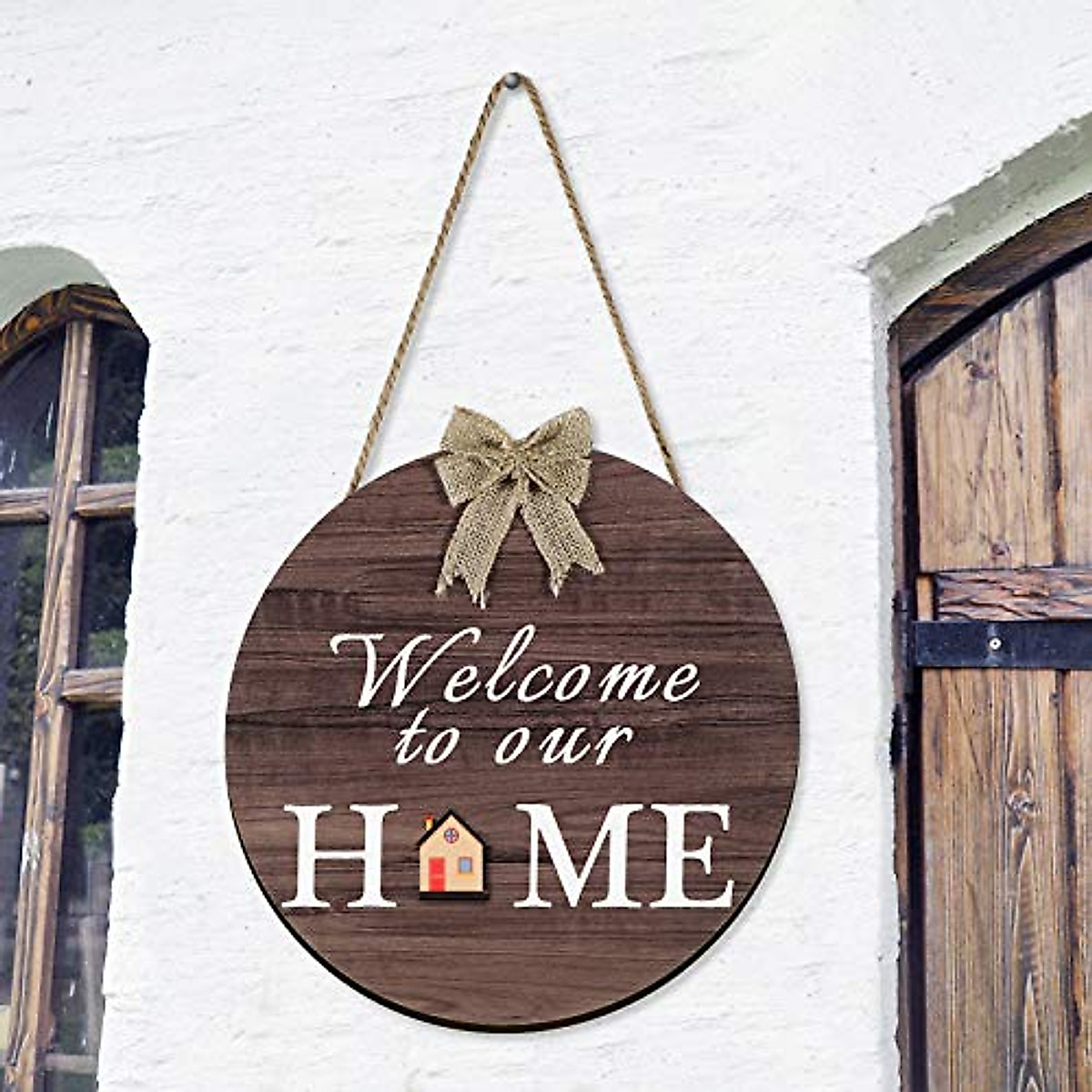 Interchangeable Seasonal Welcome Sign Halloween Front Door Decor Rustic Wood Welcome to Our Home Sign Wall Hanging Porch Decoration for Halloween Christmas Fall Winter Thanksgiving Holiday (Brown)