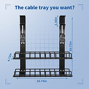 Under Desk Cable Management Tray, High Capacity Cord Organizer Rack for Desk, 2 Tier Desk Wire Management with Clamp Mount System, No Drill Cable Basket fits 0.4" to 2.4" Thickness Flat Side Desk