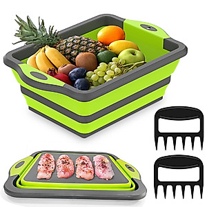 SNUG VIBES BBQ Prep Tub - Collapsible Chopping Board with Meat Shredder Claws - Food Grade Plastic and Silicone Collapsible Wash Basin for Seasoning, Meat, Veggies – Meat Cutting Board - Camp Kitchen