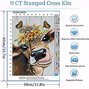 Highland Cow Cross Stitch Kits for Adults - Stamped Crossstitching Kits Preprinted 11 Count Cross-Stitch Kit for Beginner, 11CT Prestamped Easy Pattern Needlepoint Kits Crafts for Decor 11.8x15.7inch