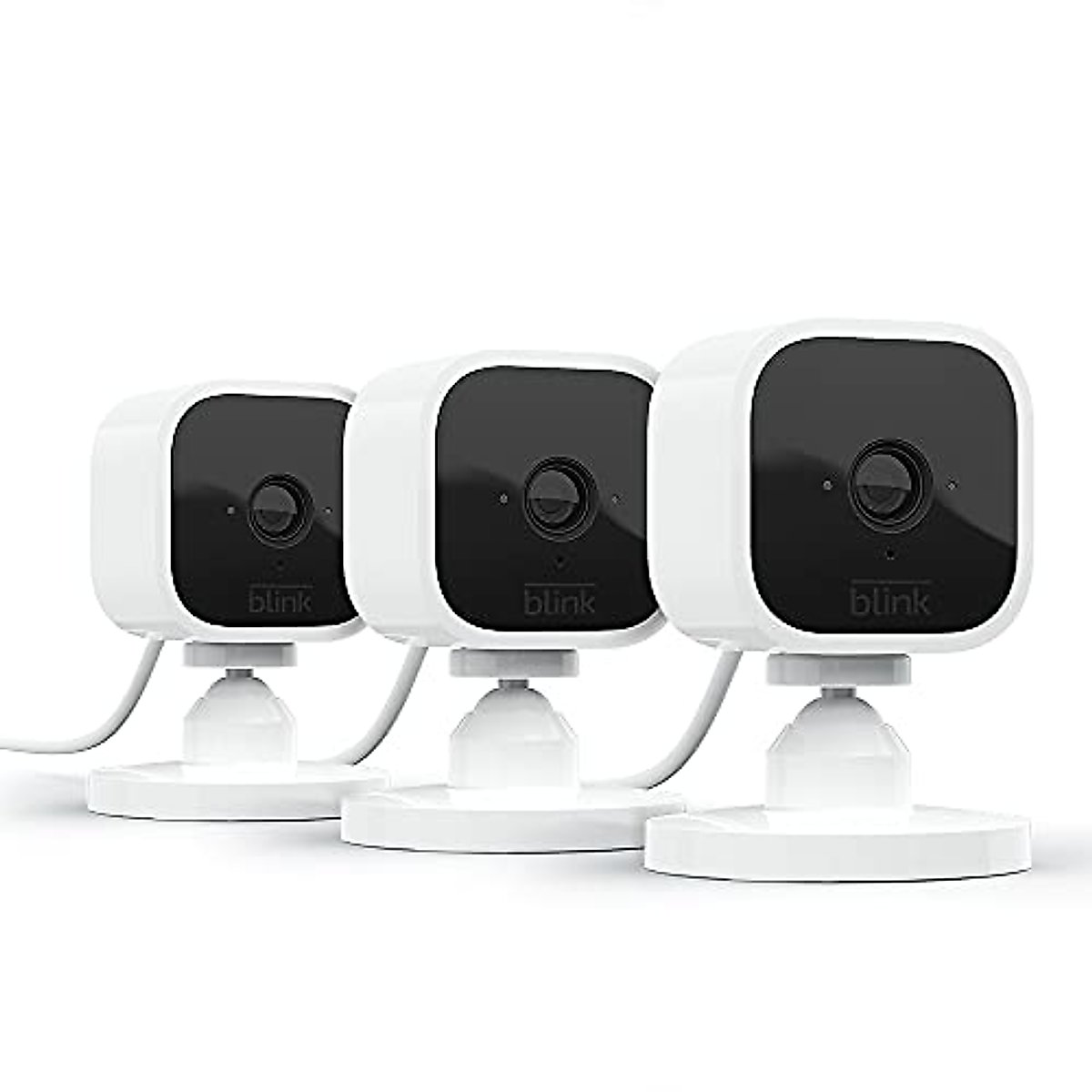 Blink Mini - Compact indoor plug-in smart security camera, 1080p HD video, night vision, motion detection, two-way audio, easy set up, Works with Alexa – 3 cameras (White)
