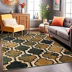 Superior Indoor Large Area Rug, Jute Backed, Perfect for Living/ Dining Room, Bedroom, Office, Kitchen, Entryway, Modern Geometric Trellis Floor Decor, Viking Collection, 5' x 8', Green