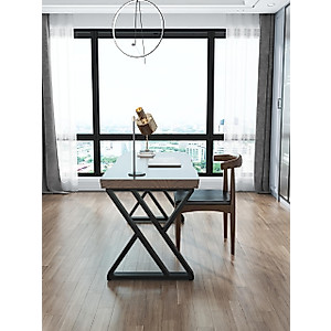 QZYJKJ Solid Wood Desk 55 inches Wide Home Office Desk,Metal Modern Industrial Writing Table, Workstation, Perfect Table for Your workspace Study Table Furniture in Rustic Natural Aged Brown