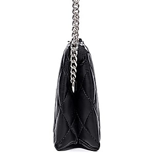 Quilted Black Crossbody Bags for Women,Faux Leather Lightweight Small Functional Shoulder Purses with Chain Strap Stylish Clutch Purse