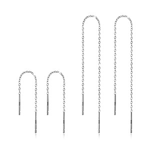 Threader Earrings for Women Silver,Chain Earrings Double Piercing Earrings Long Dangling Earrings Womens,Pull Through Thread Earrings Dangly Woman,Drop & Dangle Earrings 2 Pairs