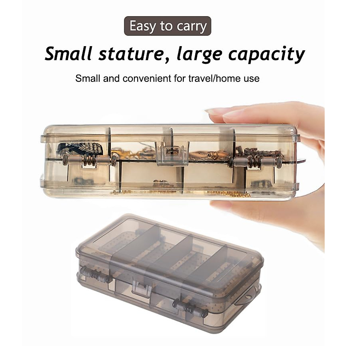 AKOAK 1 Pack Double Compartment Portable Jewelry Box Plastic Transparent Earrings Storage Box 10 Grid Mini Storage Box (Transparent black)