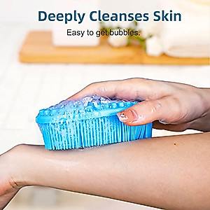 2-in-1 Detachable Silicone Body Scrubber, Long Handled Back Body Exfoliator with Hook for Double-Sided Use, Rich Foam for Deep Cleansing and Exfoliating