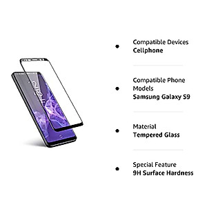 (2 Packs) Galaxy S9 Screen Protector Anti-Scratch, HD Clear, Case Friendly 3D Curved Protective Tempered Glass Compatible Samsung Galaxy S9