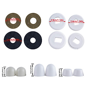 Hibbent 6 Packs Universal Toilet Bolt Caps, Toilet Push-On Bolt Caps Covers with Extra Washers for White/Almond Color Finish - 1.44 inch/ 1.1 inch/ 0.85 inch Height
