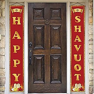 Pudodo Happy Shavuot Porch Banner The Feast of Weeks Jewish Festival Holiday Party Front Door Sign Wall Hanging Banner Decoration