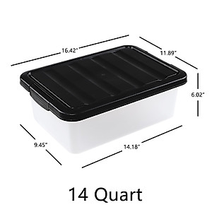 Pekky 14 Quart Plastic Storage Box, 6 Pack Latching Storge Bin with Lid