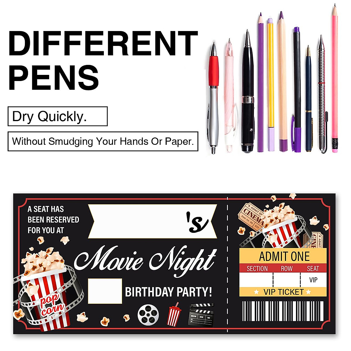 VAHATAN Movie Birthday Party Invitations 20 Pack Movie Theme Ticket Invitations with Envelopes Invites Cards for Birthday Party