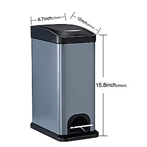 8 Liter Trash Can,Carbon Steel Garbage Can with Lid and Plastic Inner Bucket for Bathroom (Gray)