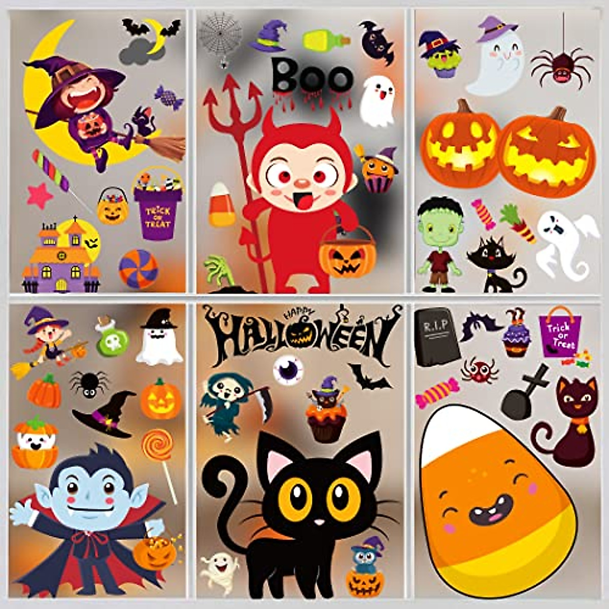 Halloween Window Clings, Cute Halloween Window Stickers, Kids Halloween Window Decals Decorations for Home Office Indoor Ourdoor Decor