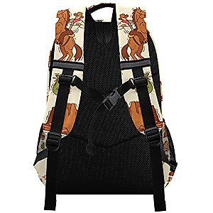 Coloful America Western Cowboy Backpack Laptop Bag Wildlife Lasso Cactus Gold Shoulder Bookbag Casual Travel Camping Daypack Safe Reflective Stripes Large Capacity