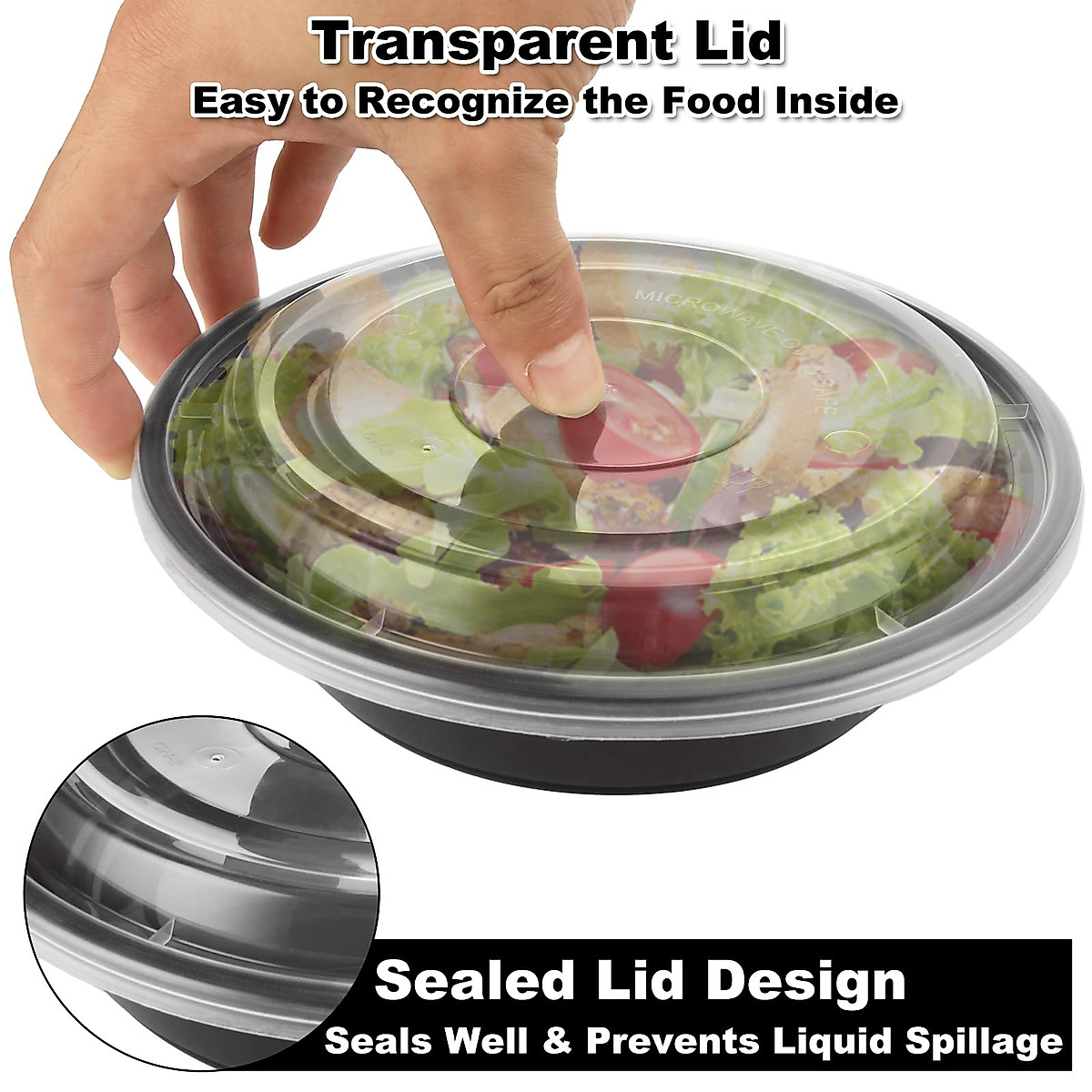 LDHHYH 50 Pack 24 oz / 700 ml Meal Prep Containers with Lids, Plastic Thick Food Storage Containers, Round Meal Prep Bowl, BPA-Free, Freezer & Dishwasher Safe-Black