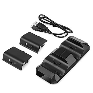 TNP Dual Charging Station for Xbox One Controller w/ 2 Rechargeable 600mah Lithium Batteries, Dock Cradle Base Charger w/USB Cable, LED Status Indicator for Xbox One S/X Wireless Gaming Controller