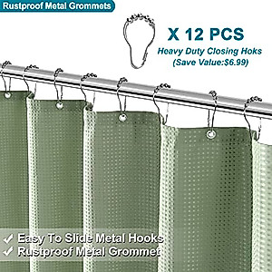 GERGELLA Sage Green Shower Curtain - Waffle Heavy Duty Fabric Shower Curtains for Bathroom, Showers, Hotel Spa Luxury Weighted Polyester Cloth Bath Curtain Set with 12 Hooks，72Wx72H,Green