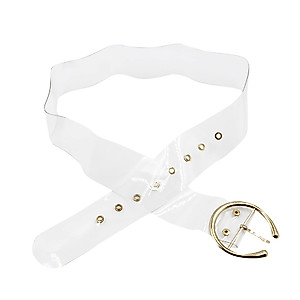 Women Fashion Holographic Clear Wide Belt Transparent PVC Metal Buckle Waist Belt Waistband Cinch Dress Belt