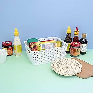 Utiao White Plastic Storage Baskets Pantry Organizer Bin, 6 Packs