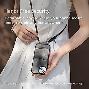 alto Crossbody Leather Case Designed for iPhone 14 and iPhone 13, Anello Series Drop Protective Italian Leather Card Wallet Case with Detachable Lanyard Strap (6.1 inch, iPhone 14/13, Black)