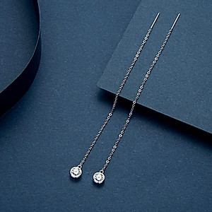 Moissanite Threader Earrings for Women, Sterling Silver Chains Earring Mujer Hypoallergenic Piercing Earring Anniversary Birthday Christmas Gifts for Her